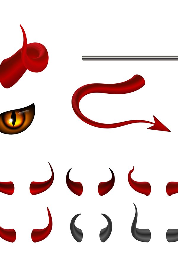 Red devil horn. Satanic horns face with yellow eyes, isolate