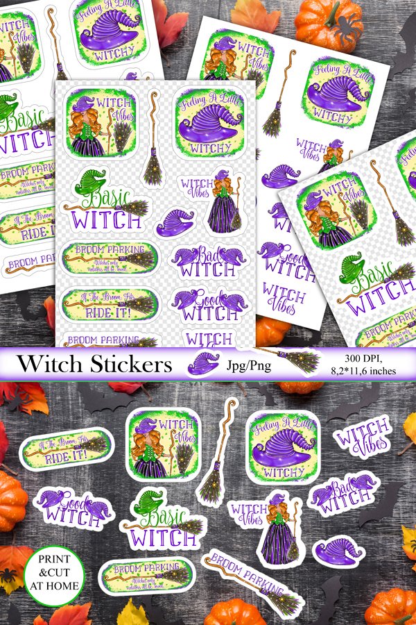 Witch Halloween Stickers | PNG Printable Sticker Bundle