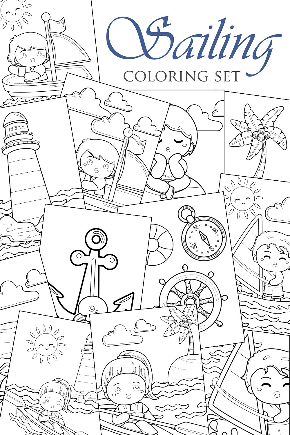 Cute Sailing Kids Water Sport Beach Activity Coloring Set
