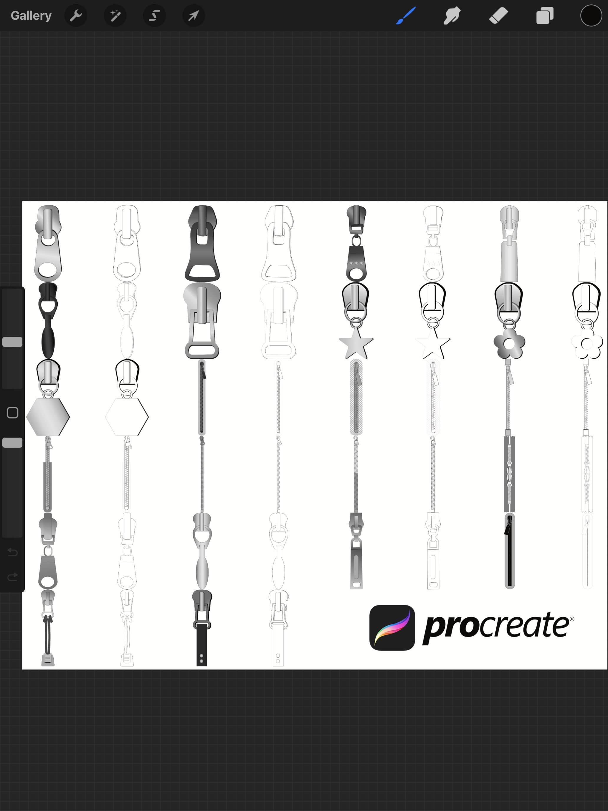 Clothing Zippers Set 1 Procreate Brush Stamps, 44 Zips