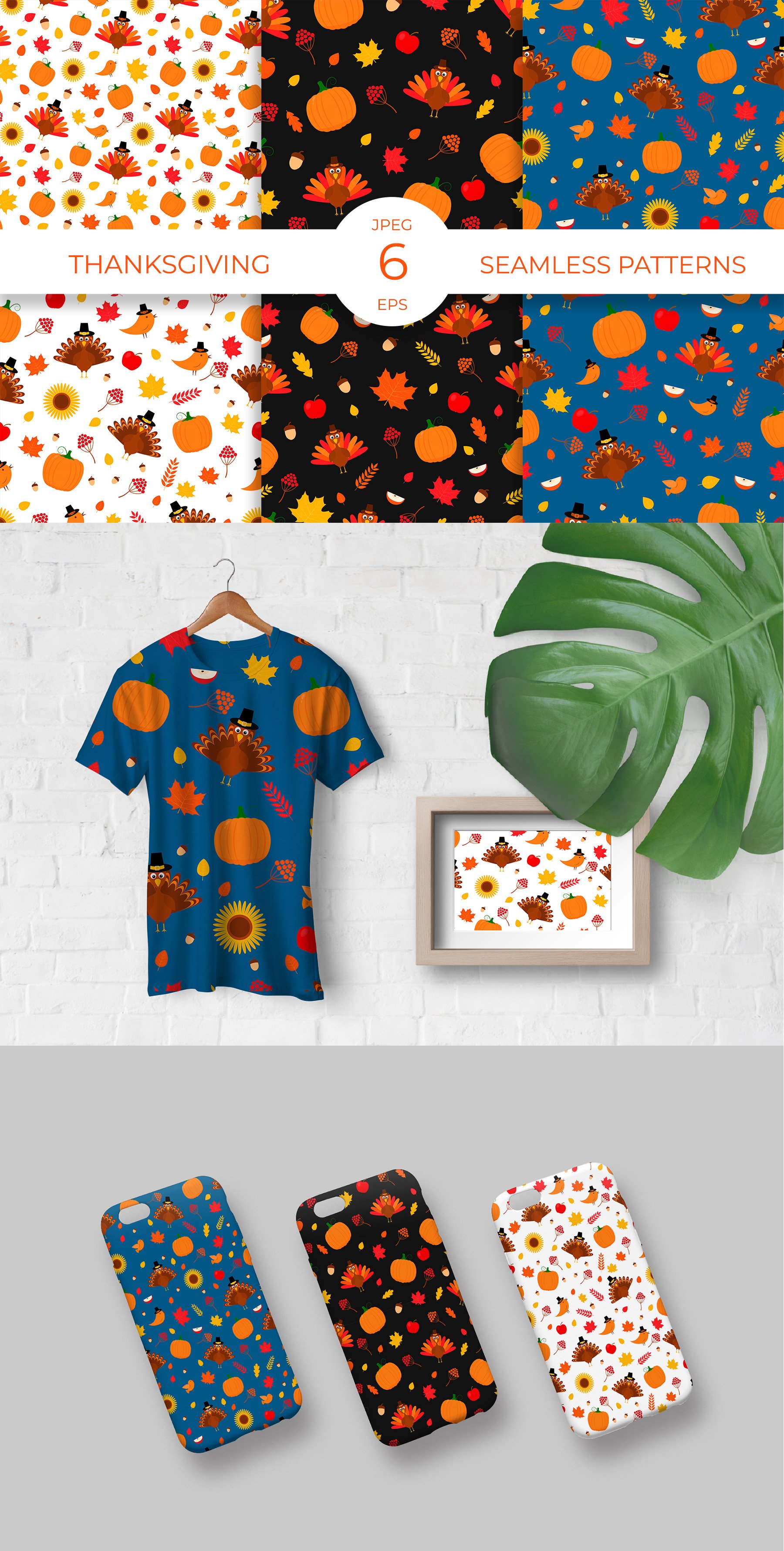 Cute Thanksgiving Seamless Patterns Digital Paper