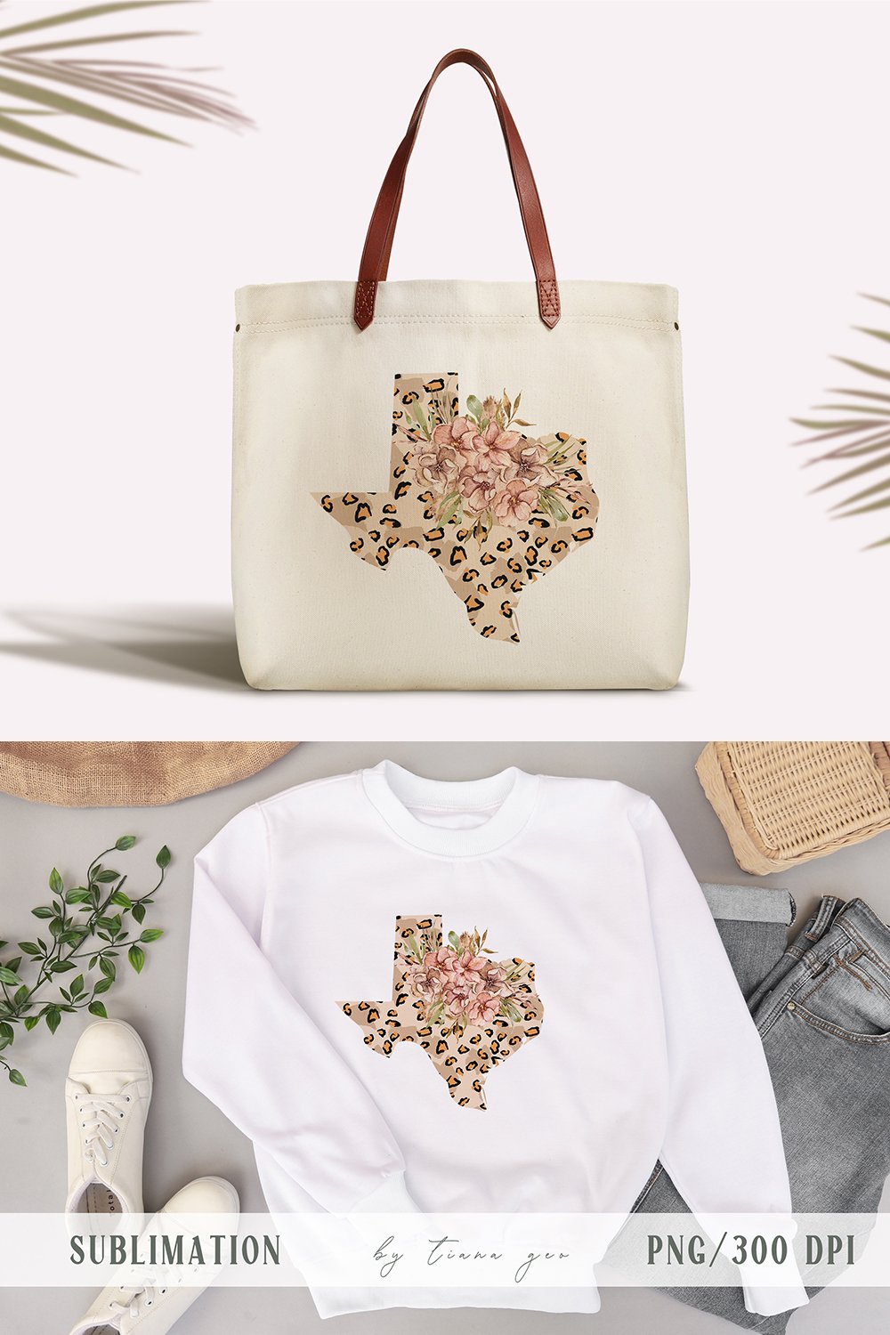 Watercolor floral Texas state map png file for sublimation