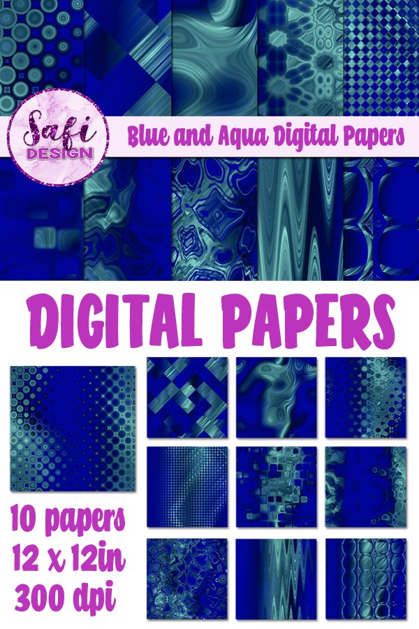 Blue and Aqua Digital Papers