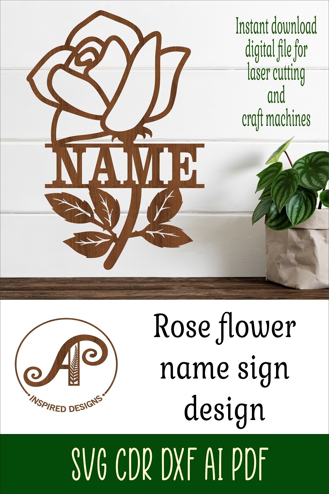 Rose Name sign SVG laser cut template digital