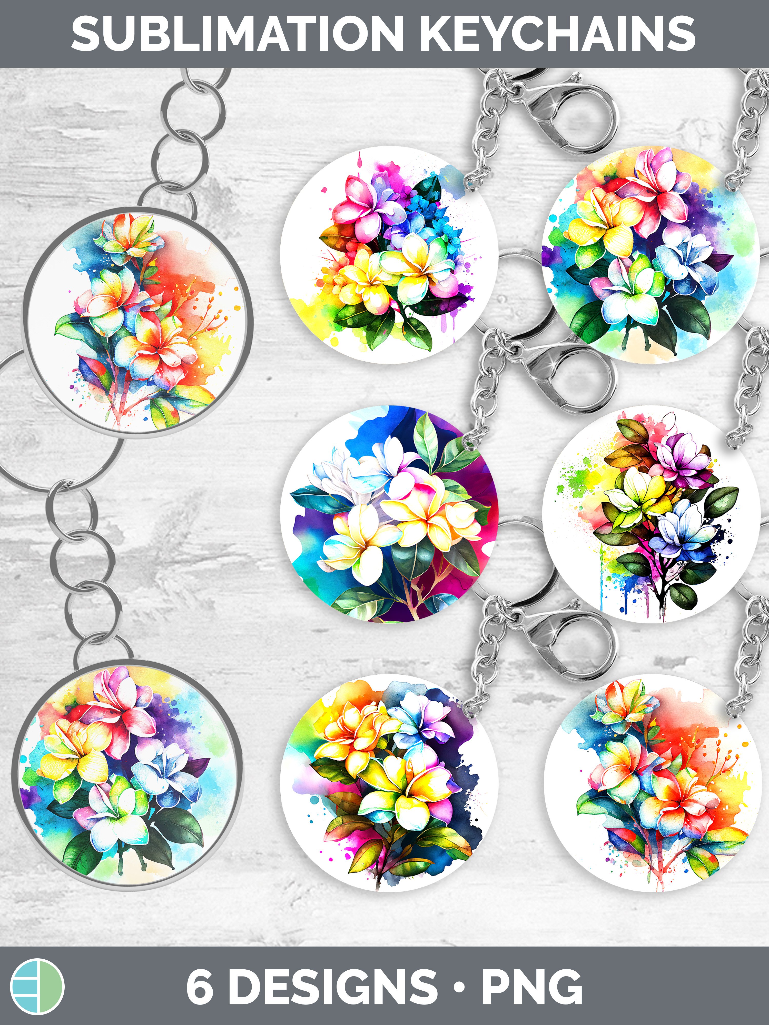 Rainbow Gardenia Flowers Keychain | Sublimation Keyring Desi