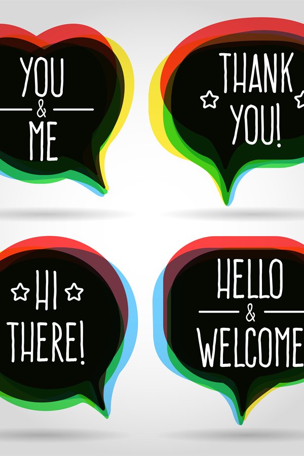 Speech bubbles welcome signs