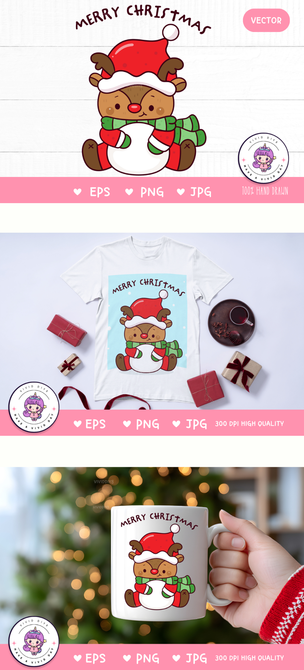 Cute Reindeer vector kawaii Christmas