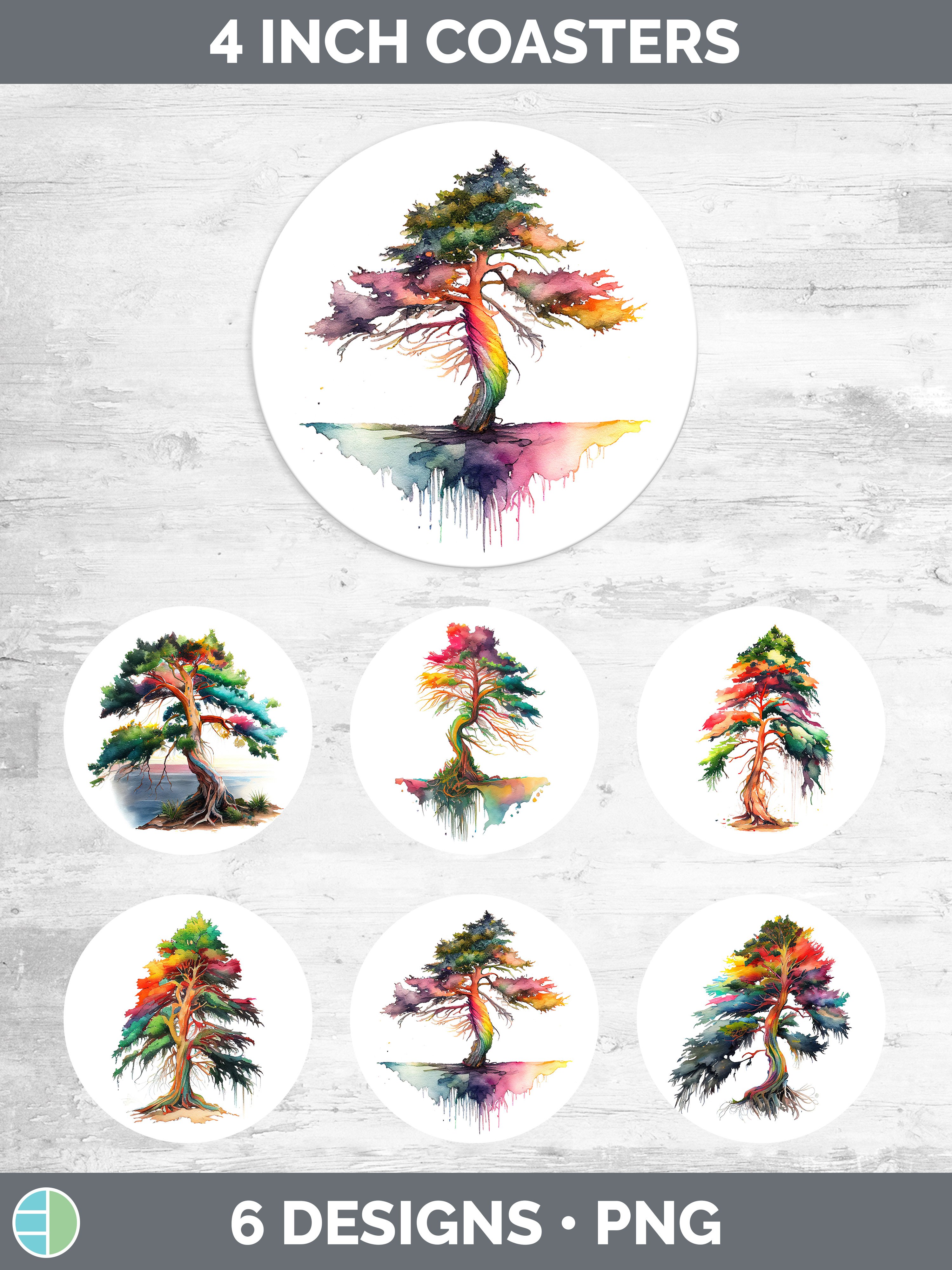 Rainbow Cypress Trees Round Coaster | Sublimation Coaster De