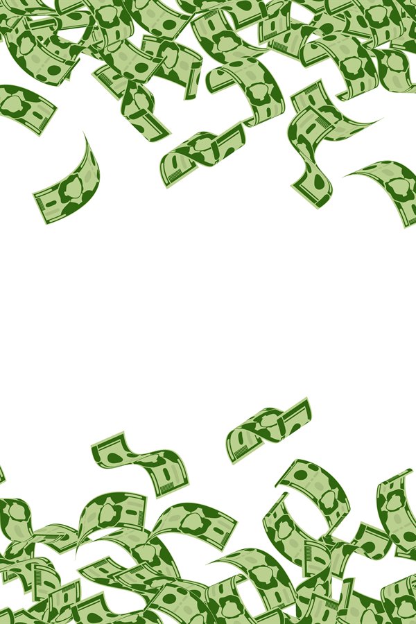 Falling money pattern. Dollar banknotes flying seamless patt