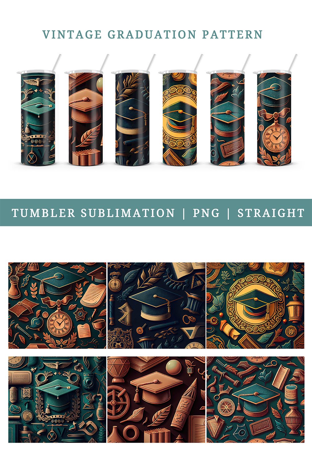 Vintage Graduation tumbler sublimation bundle, 6 wrap design