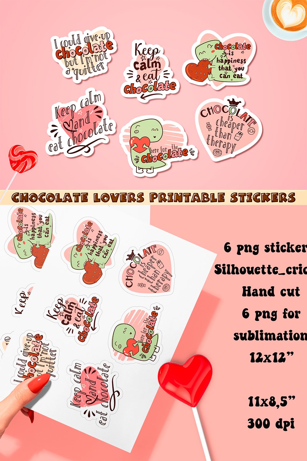 Cute Chocolate lovers printable stickers. PNG, JPG.