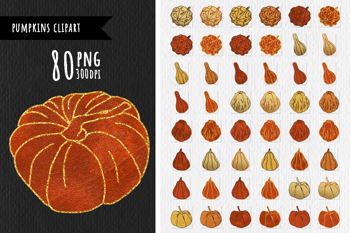 Pumpkins clip art. Autumn graphics