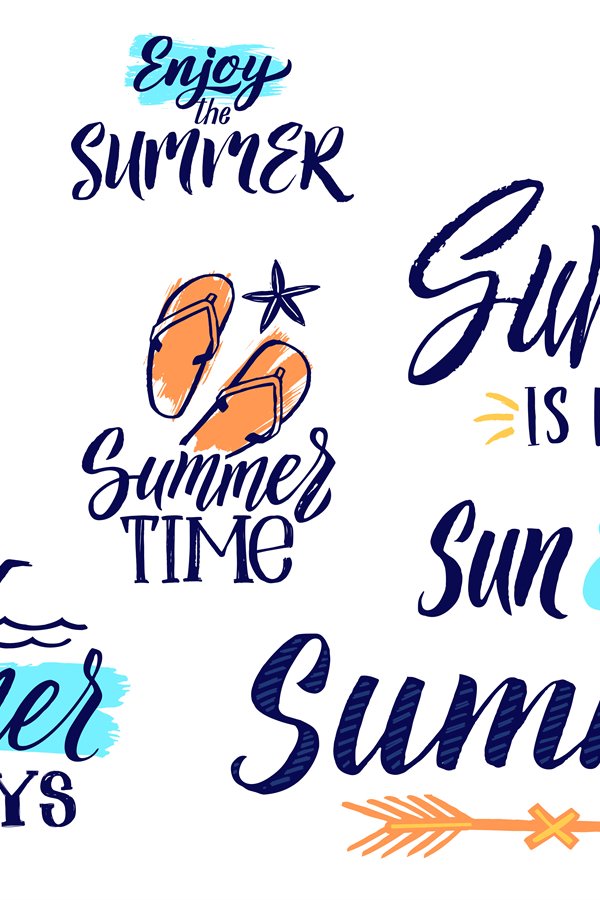 Vector text letters for summer time. Handwriting illustratio