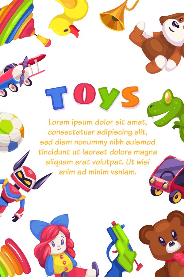 Kids toys poster. Kid toy brochure cover design pyramid pian