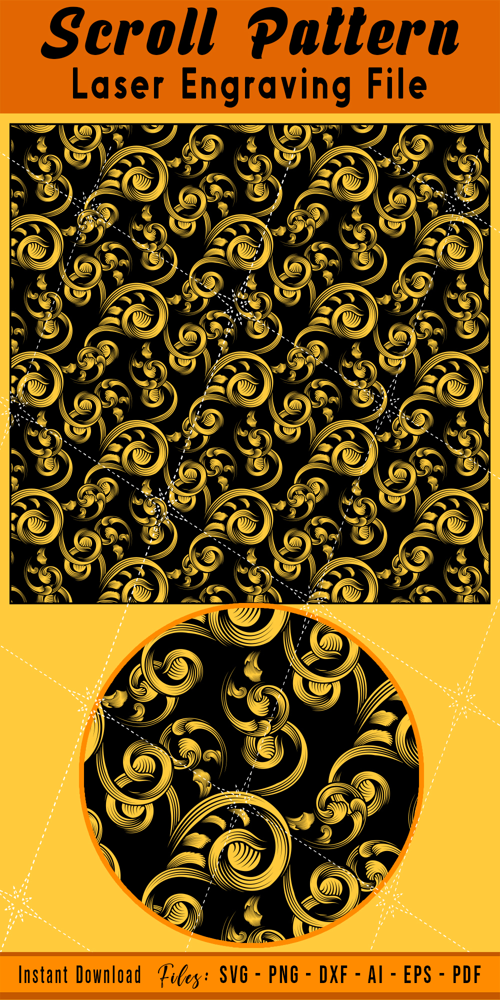 Scrollwork Laser Engraving File - Scroll Pattern SVG Vector