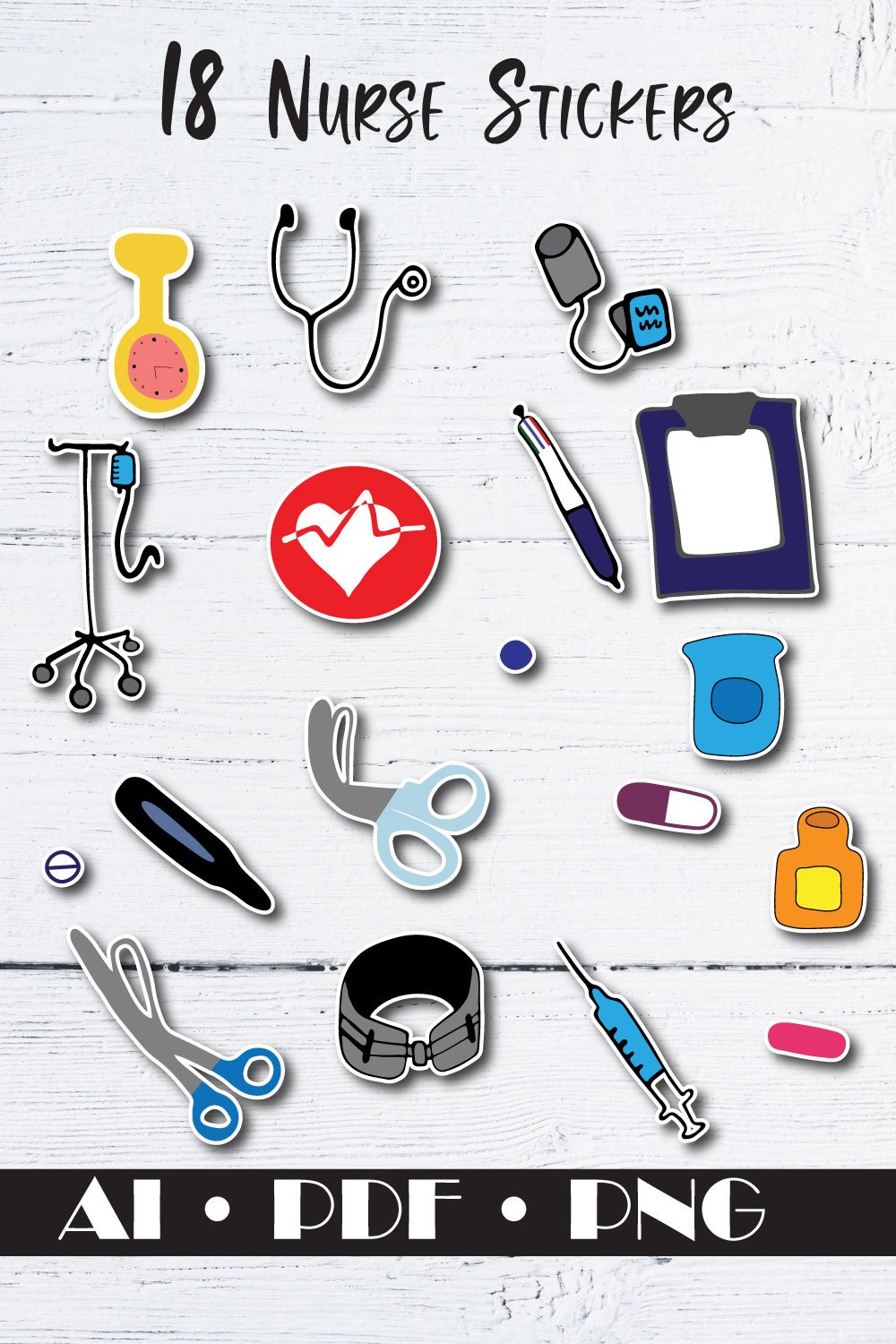 Nurse stickers bundle 18 cliparts