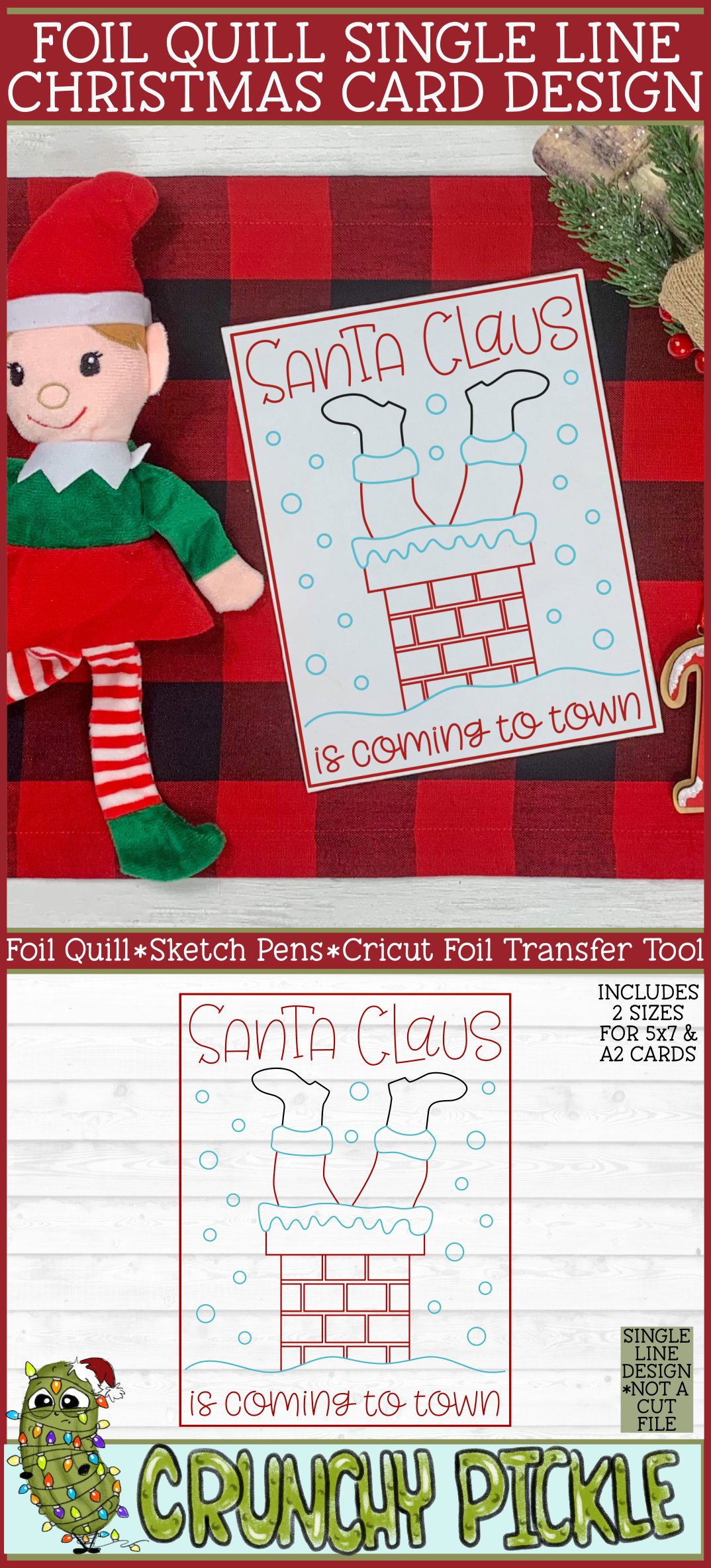 Foil Quill Christmas Card, Santa Stuck in Chimney Sketch SVG