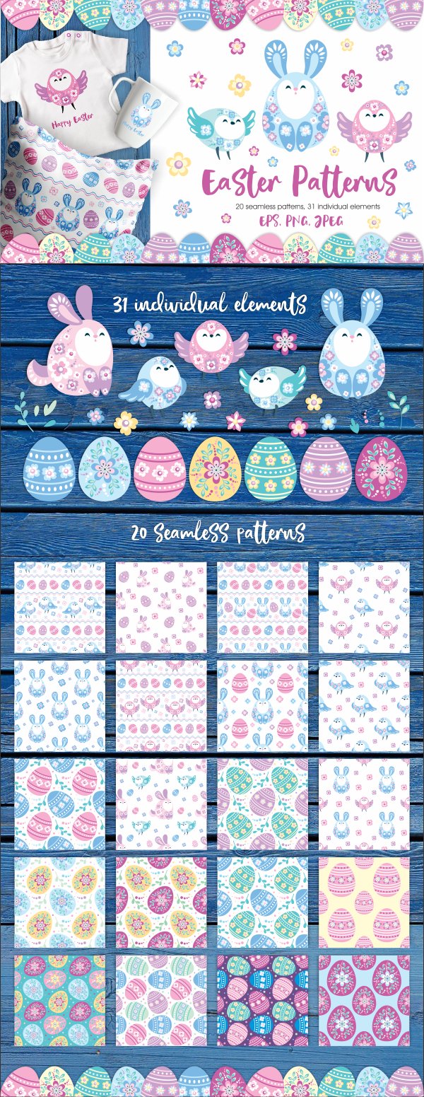 Easter patterns and clip arts.