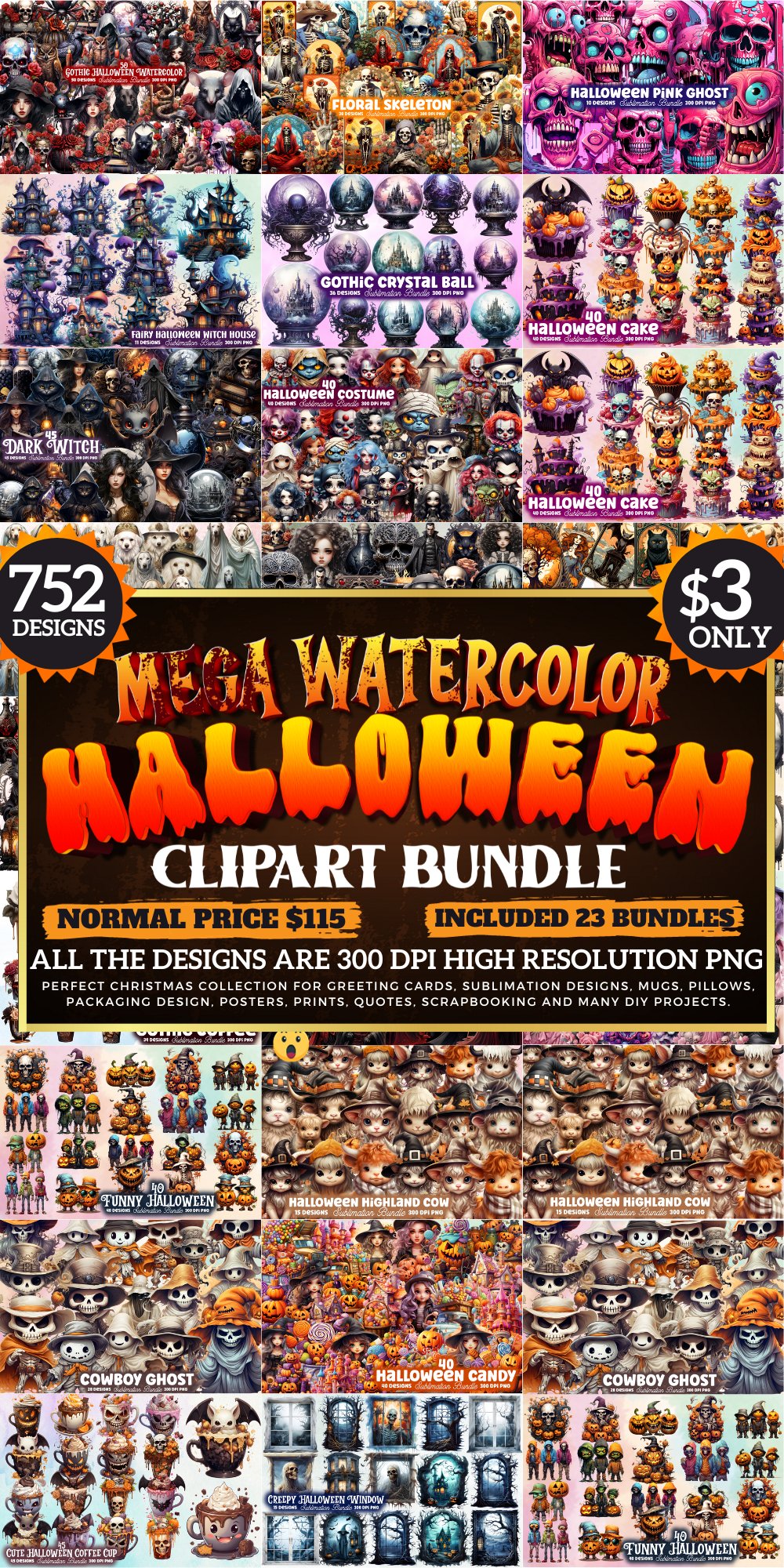Mega Watercolor Halloween Clipart Bundle, Halloween Bundle