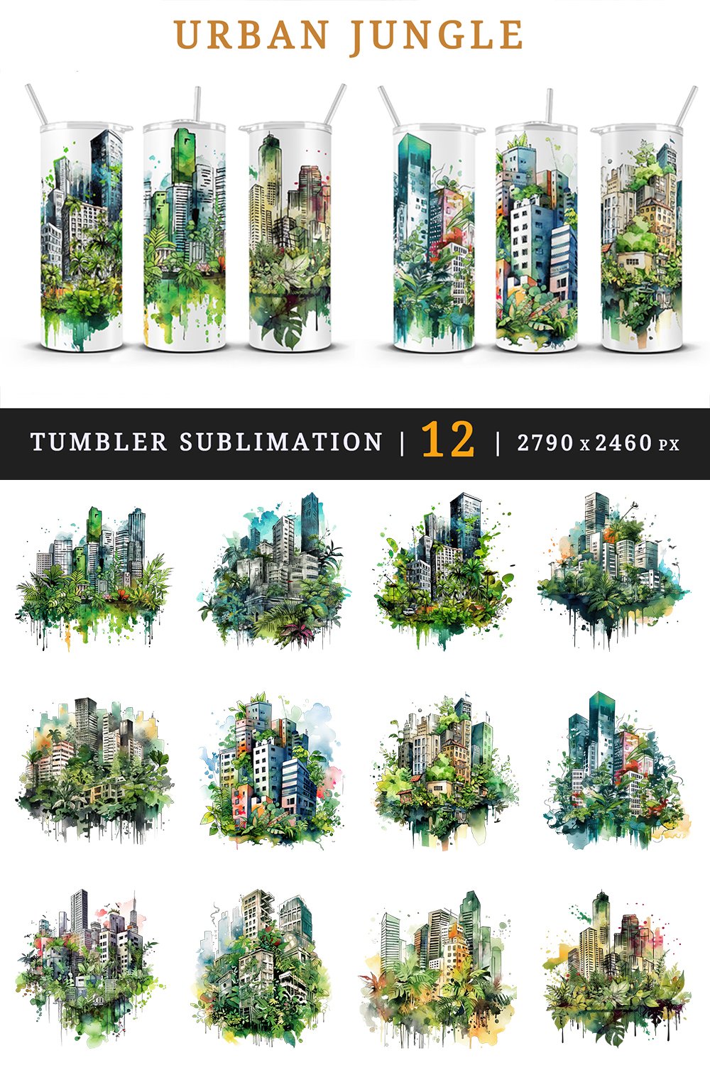 Urban Jungle tumbler skinny wrap sublimation designs bundle