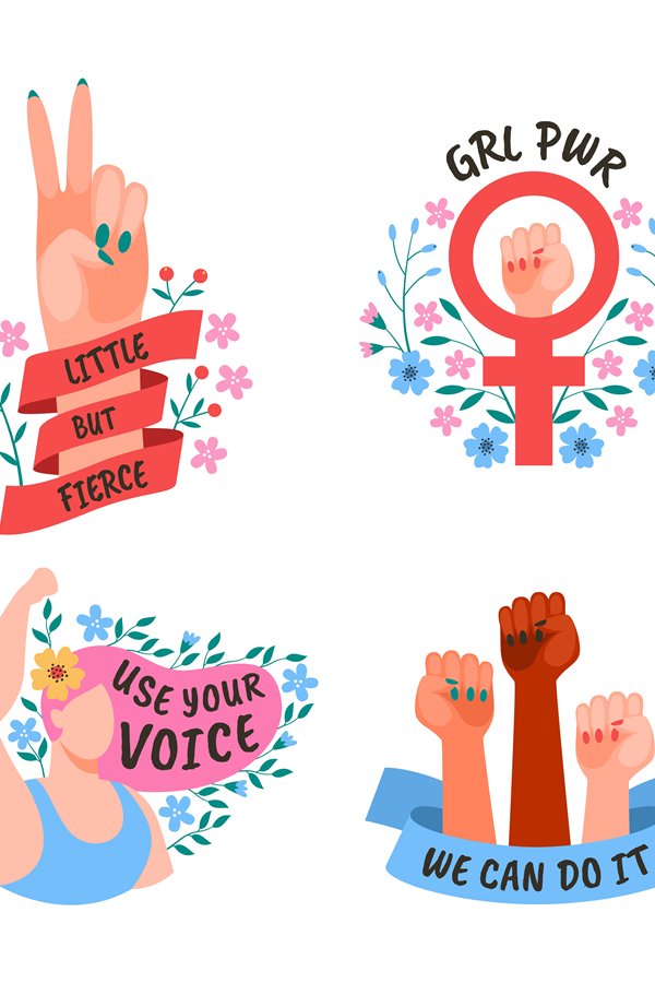 Girl power. Female movement feminist symbols. Woman society