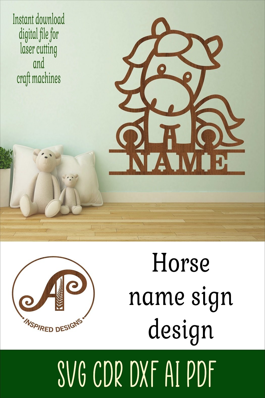 Cute Horse Name sign svg laser cut template, door or wall