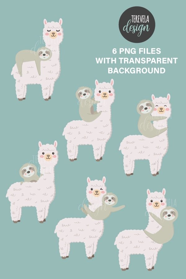 LLAMAS, SLOTH, LLAMA AND SLOTH CLIPART, FRIENDS,