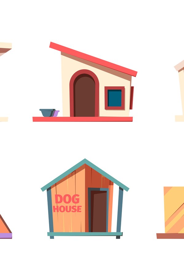 Dog houses. Wooden box for pets living and relaxing comforta