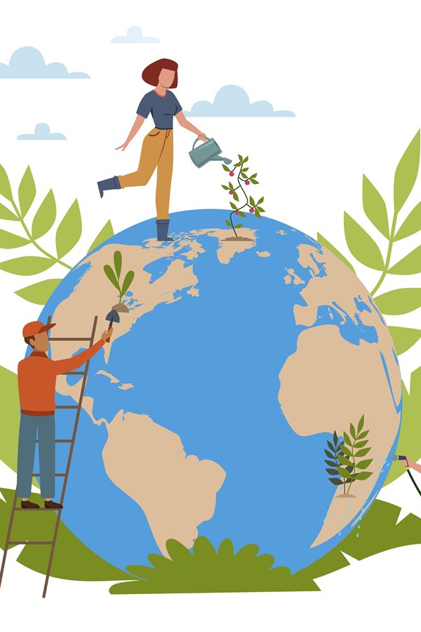 Earth Day. People care about ecology of planet, plant trees,