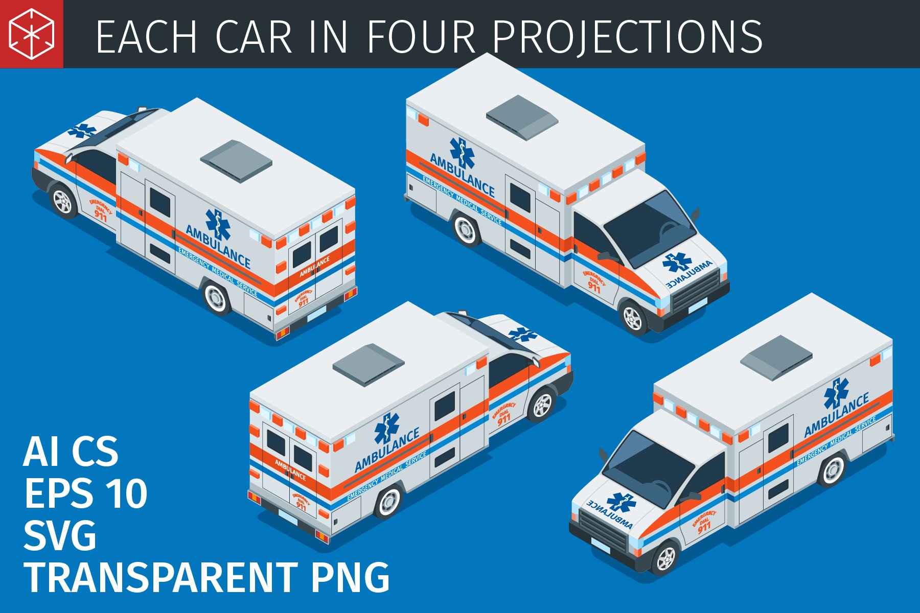 Isometric emergency service cars