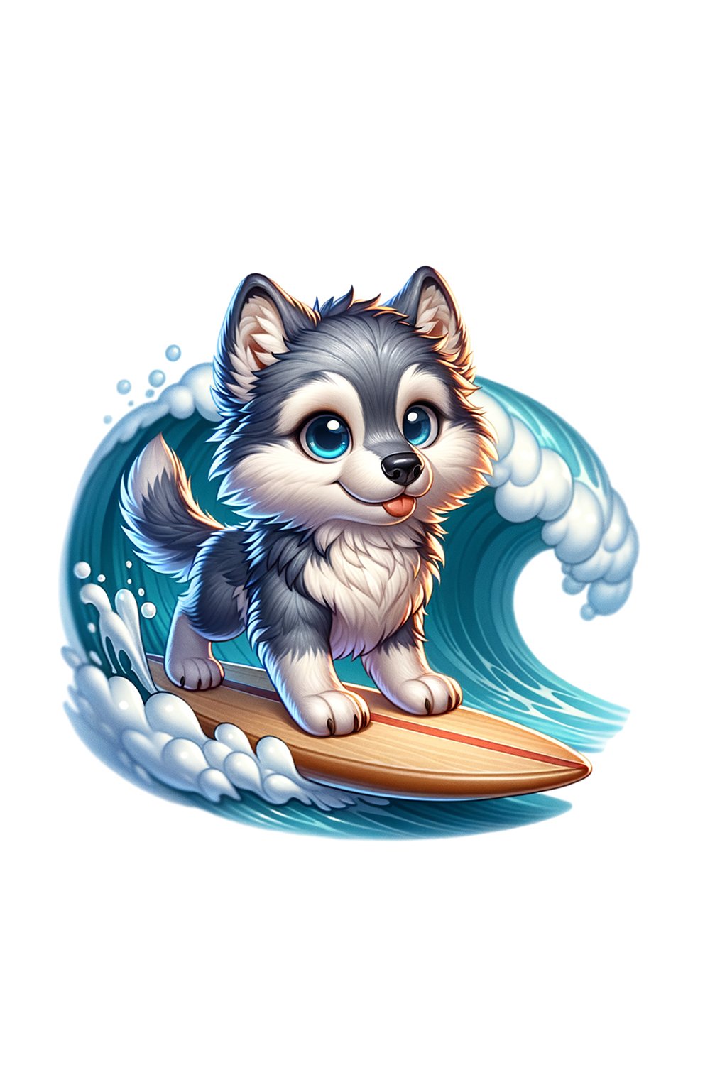 Wolf Riding on Surfing Clipart PNG Sublimation Design