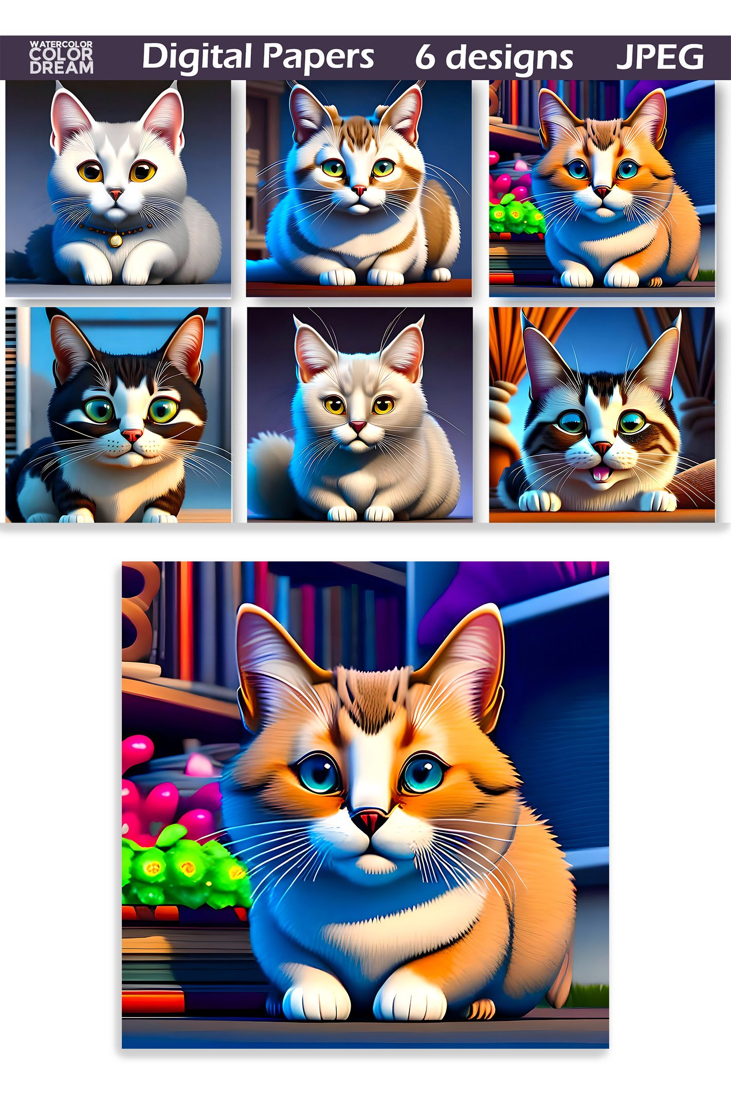 Cats Illustrations | Cats Digital Paper