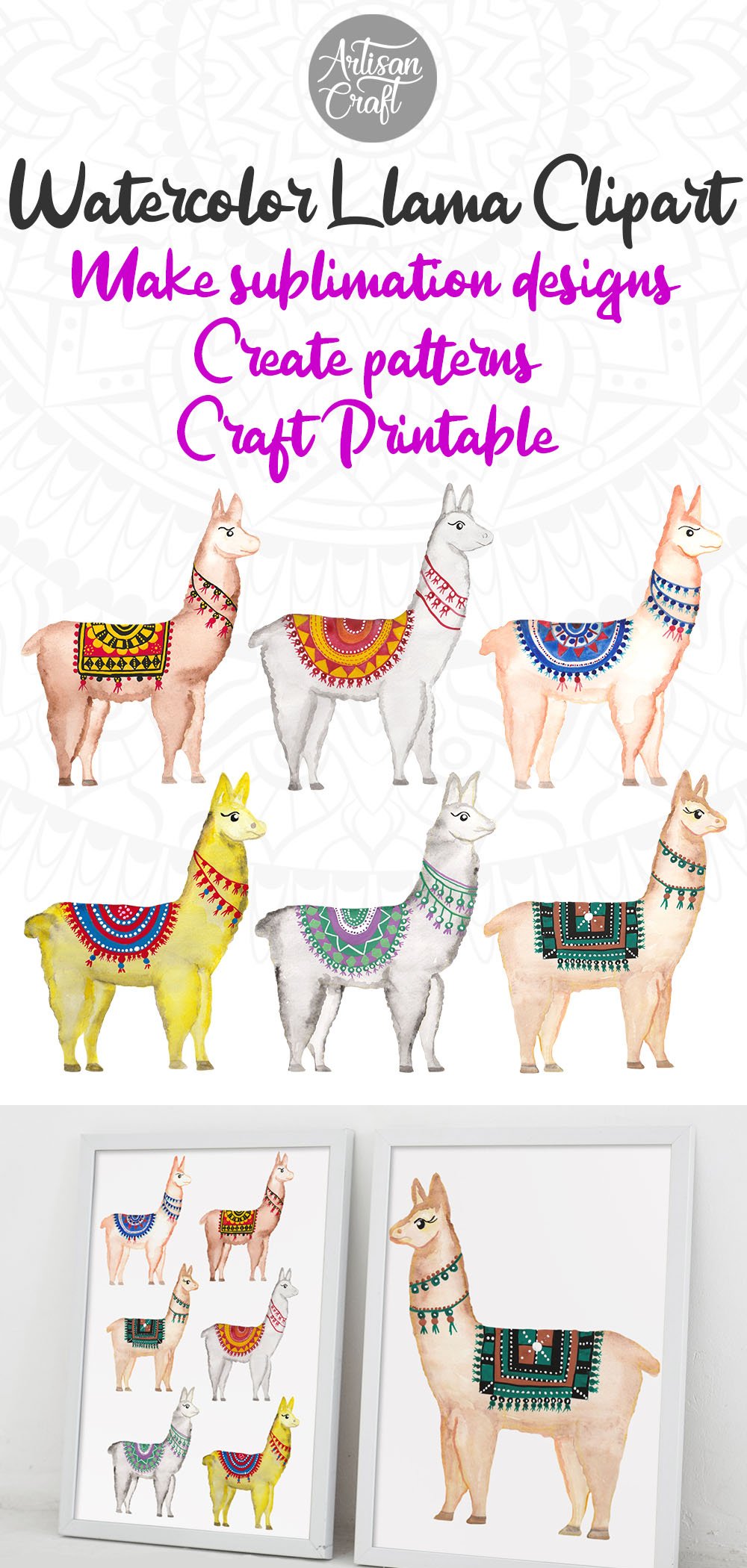 Llama watercolor clipart