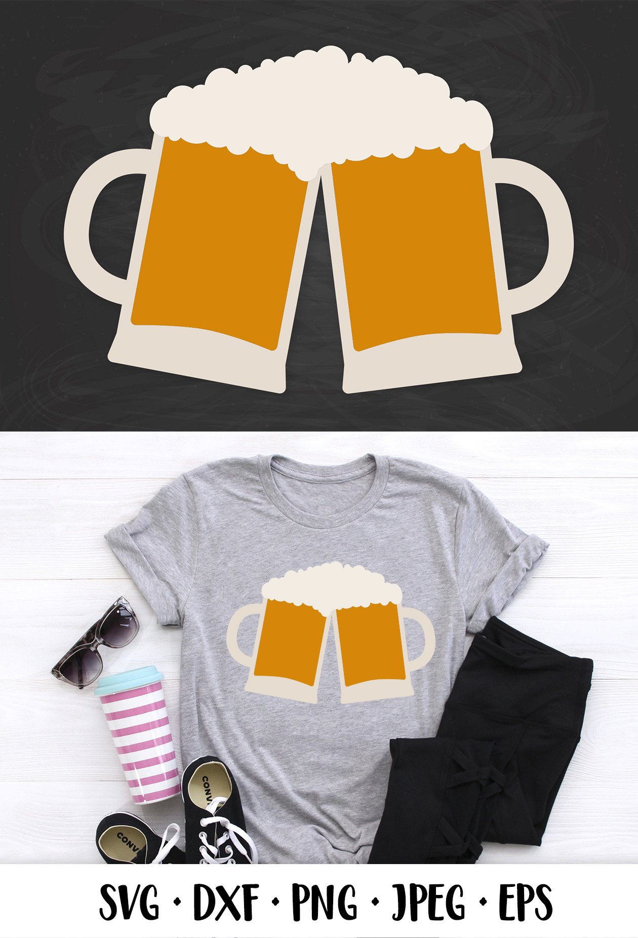 Beer SVG. Two clinking beer mugs with foam