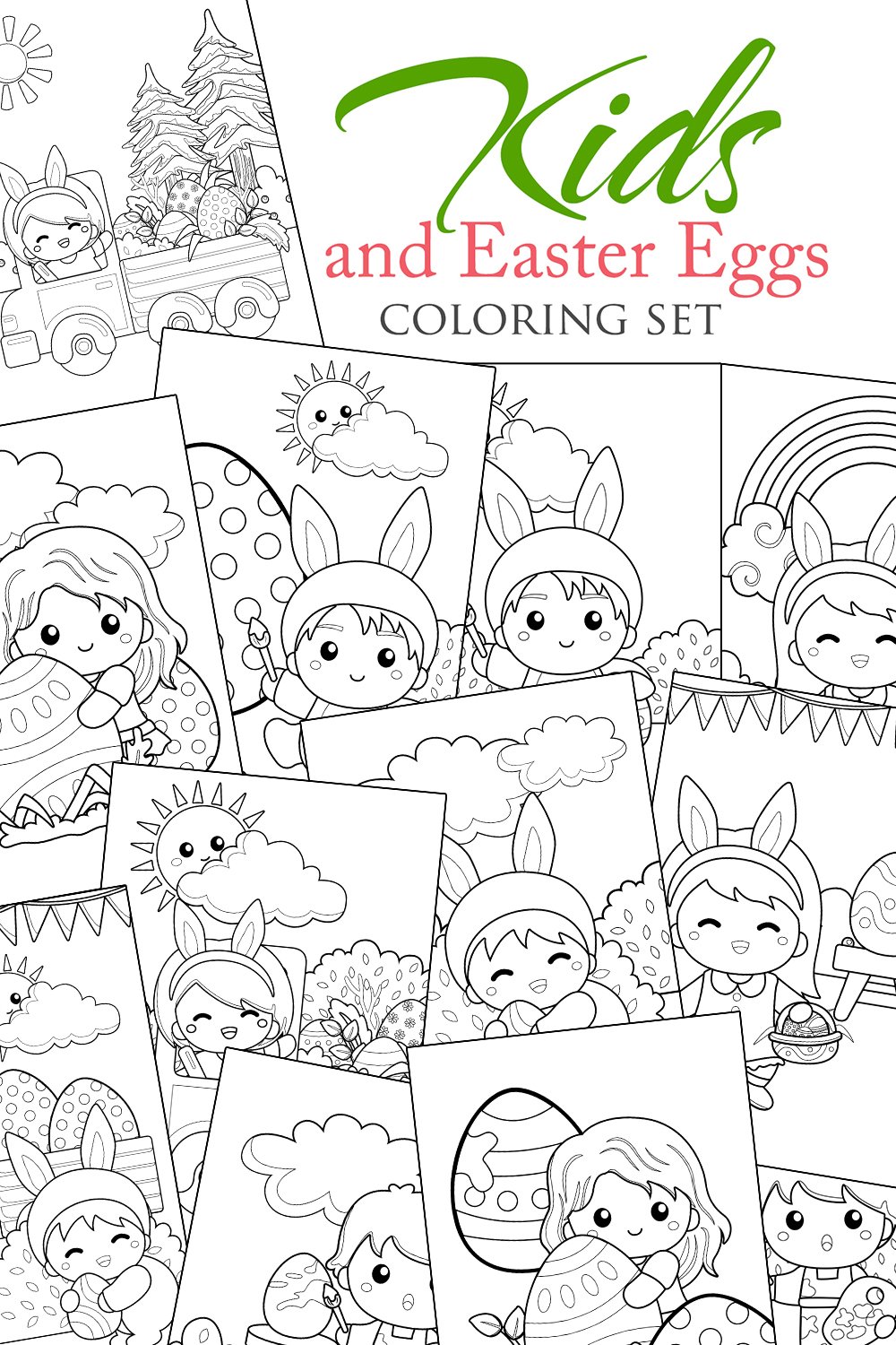 Happy Holiday Easter Kids and Egg Coloring Set Activity