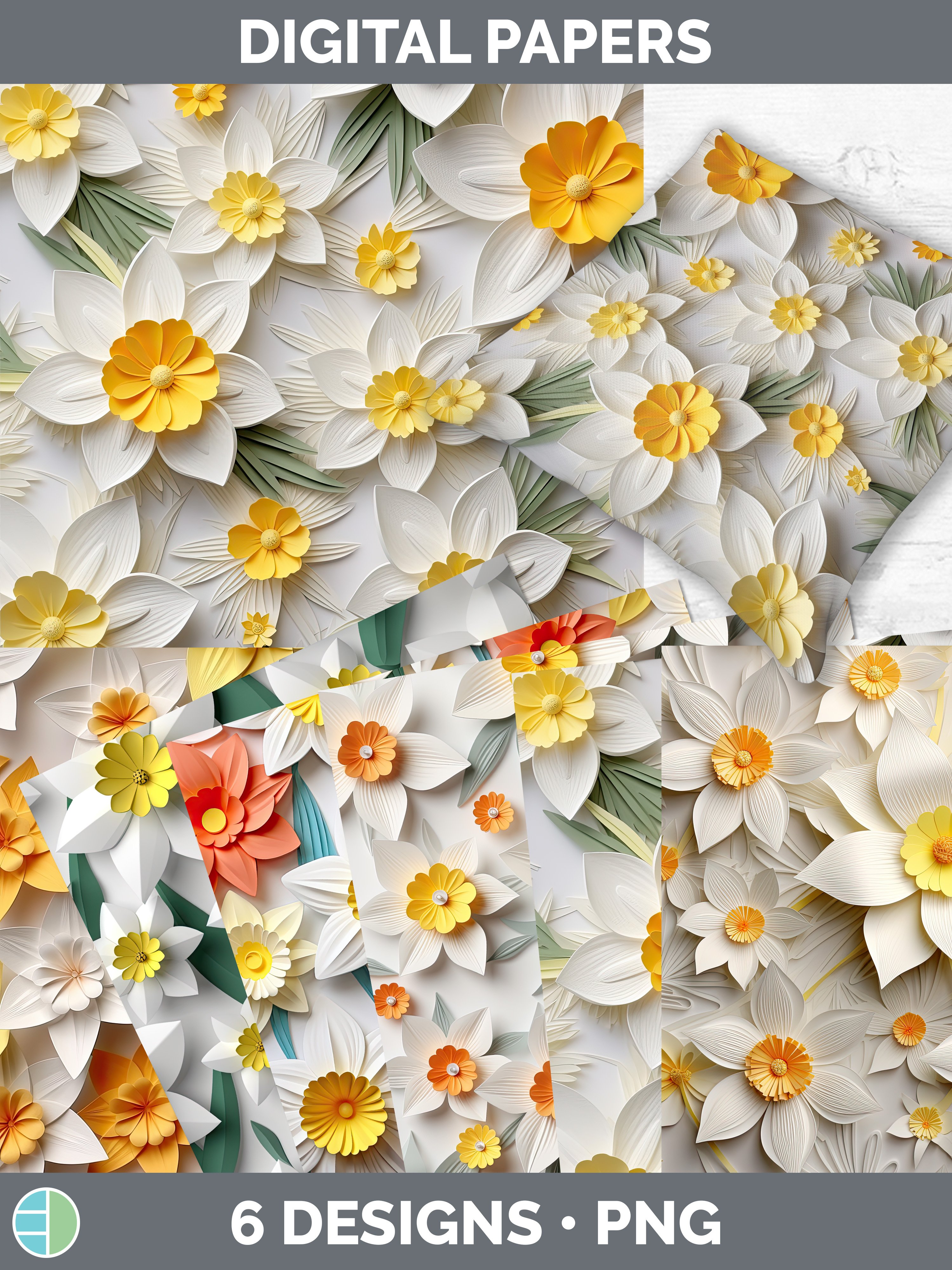 3D Paper Daffodil Flowers Paper Backgrounds | Bundle Digital