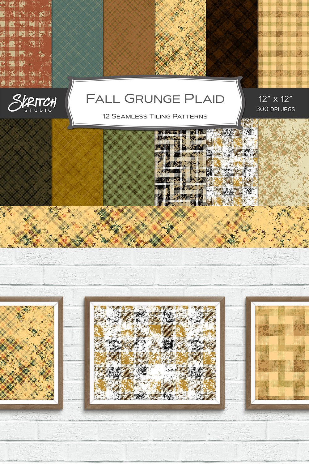 Fall Grunge Plaid Seamless Pattern Set (1591602)