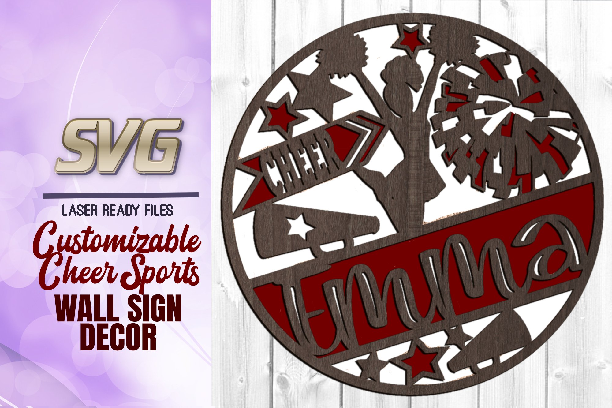 Personalized Cheer Cheerleader Sign SVG Glowforge Files