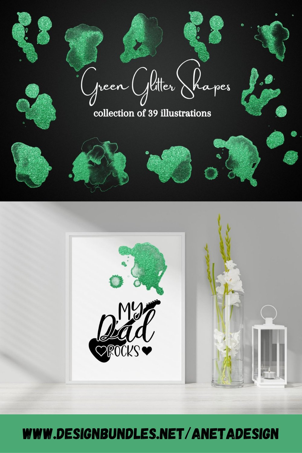 Green Glitter Shapes Clipart (2491998)