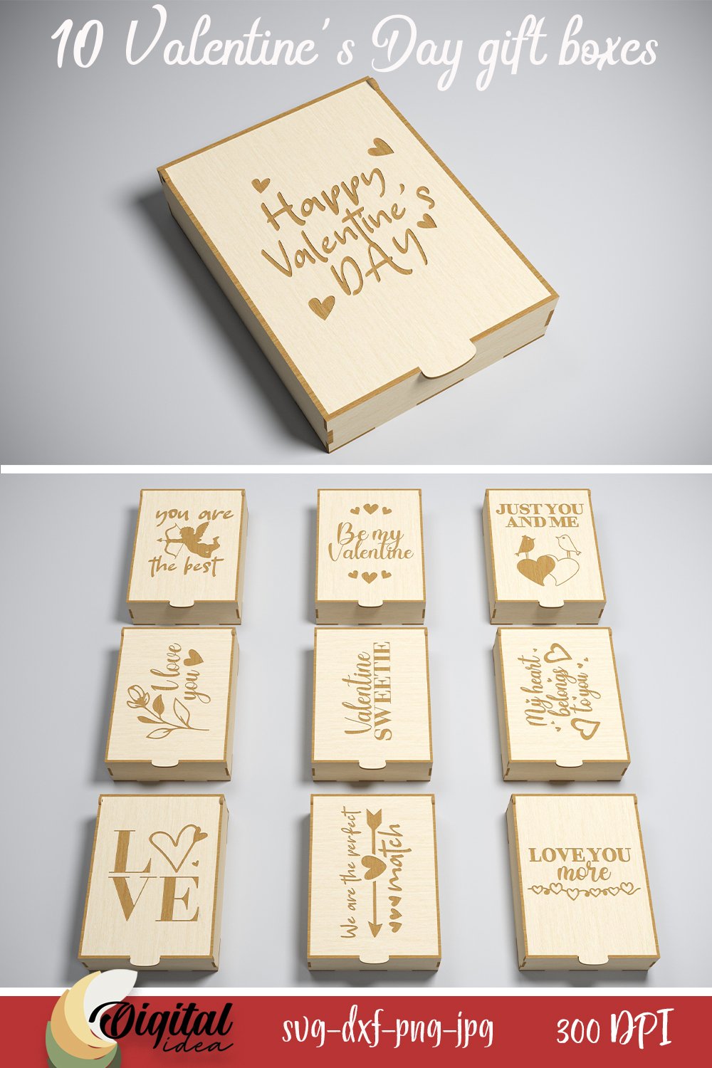 Valentine's Day Gift Boxes Bundle. 3D Favor Box Laser Cut