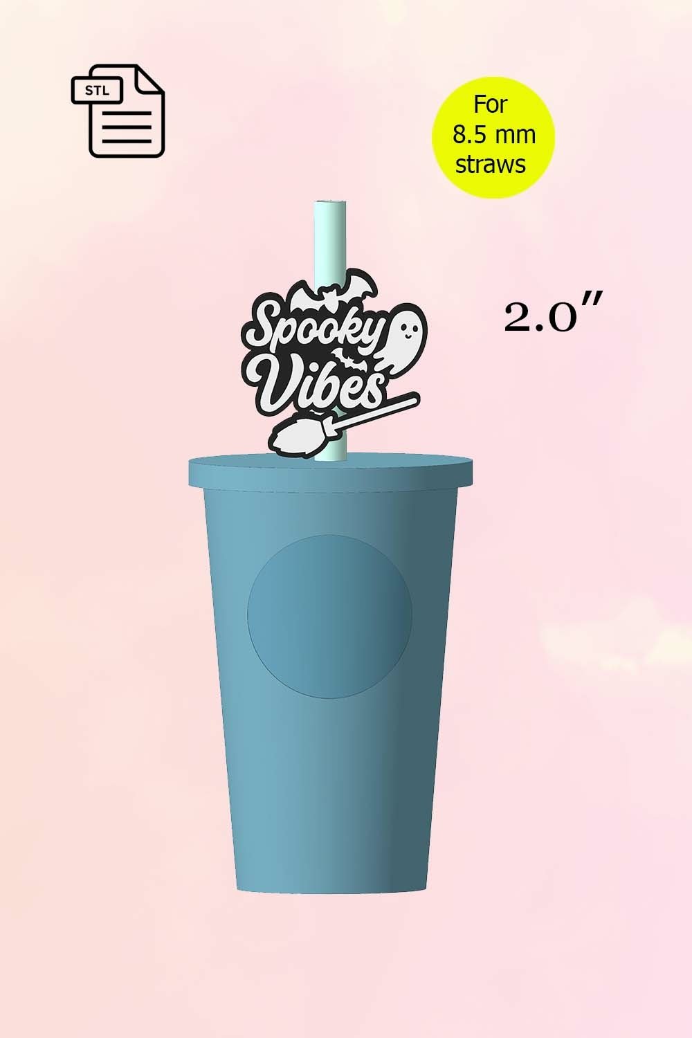 Spooky Vibes, Halloween Straw Topper, STL File for 3d print