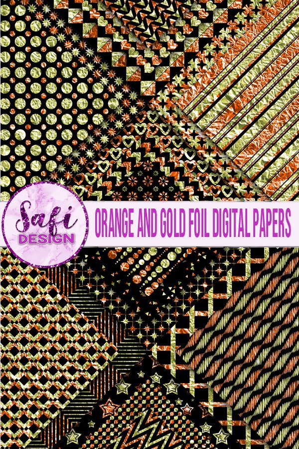 Digital Papers - Orange and Gold Foil Patterns