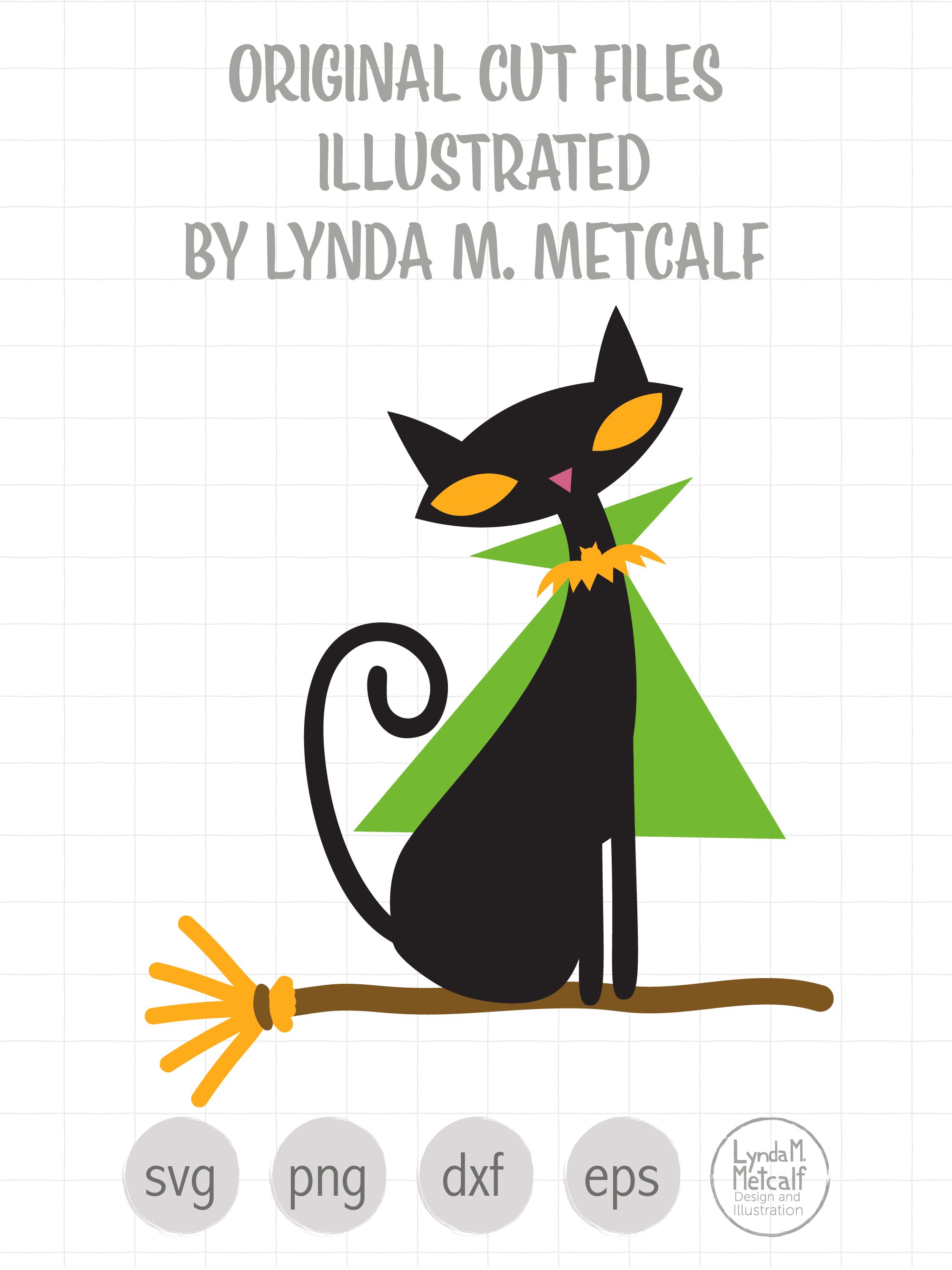 Black Cat on Witch's Broom SVG and Clipart for Halloween