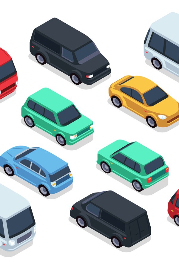 Isometric vehicles and cars for 3d city traffic map. Vector