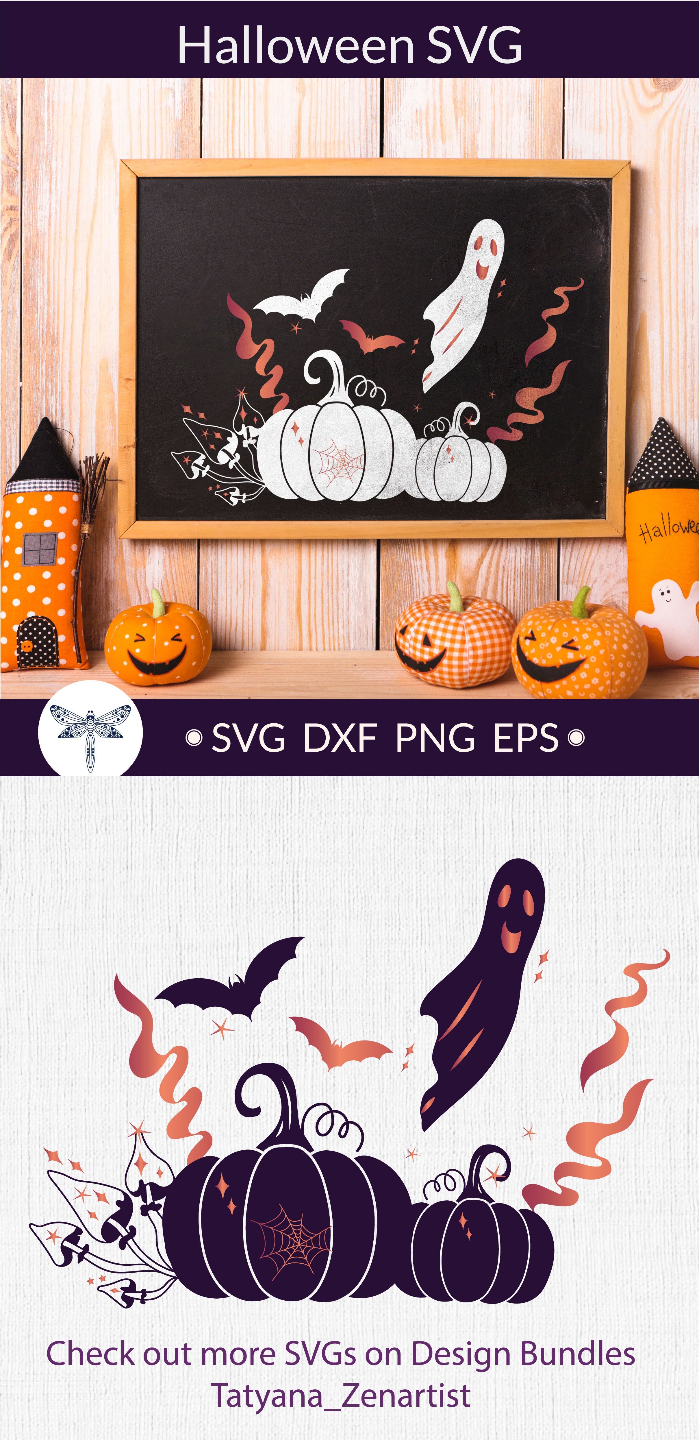 Pumpkin printable SVG design with ghost | Cute Halloween PNG