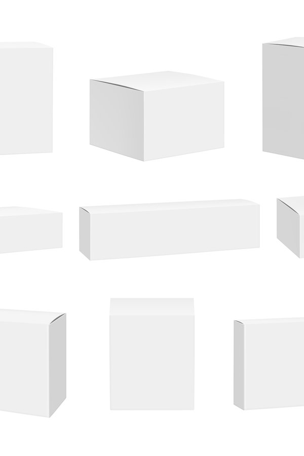 Blank white box. Packages container quadrate boxes detailed