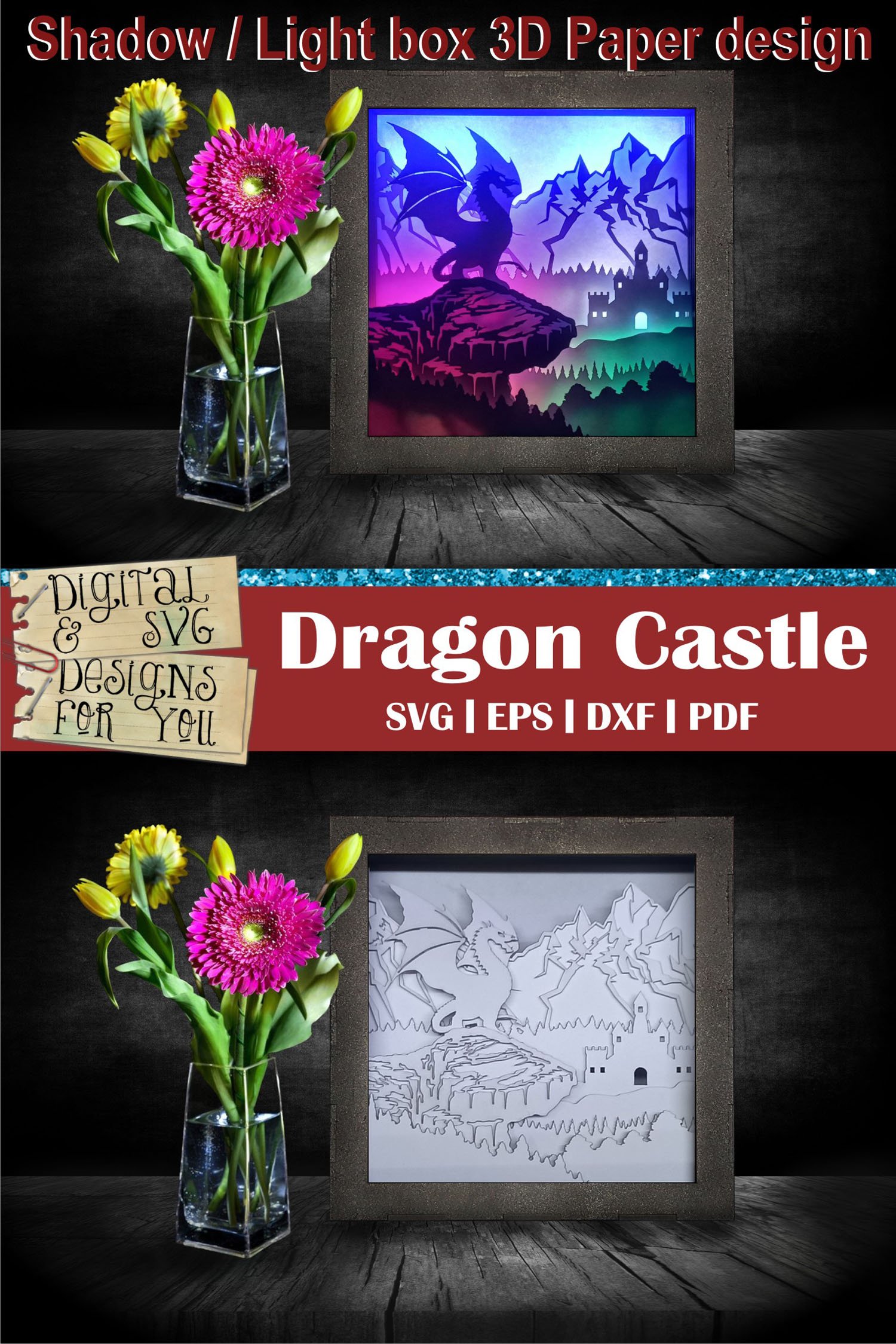 Dragon's Lair Castle - 3D Light box | 3d Shadow box | Dragon