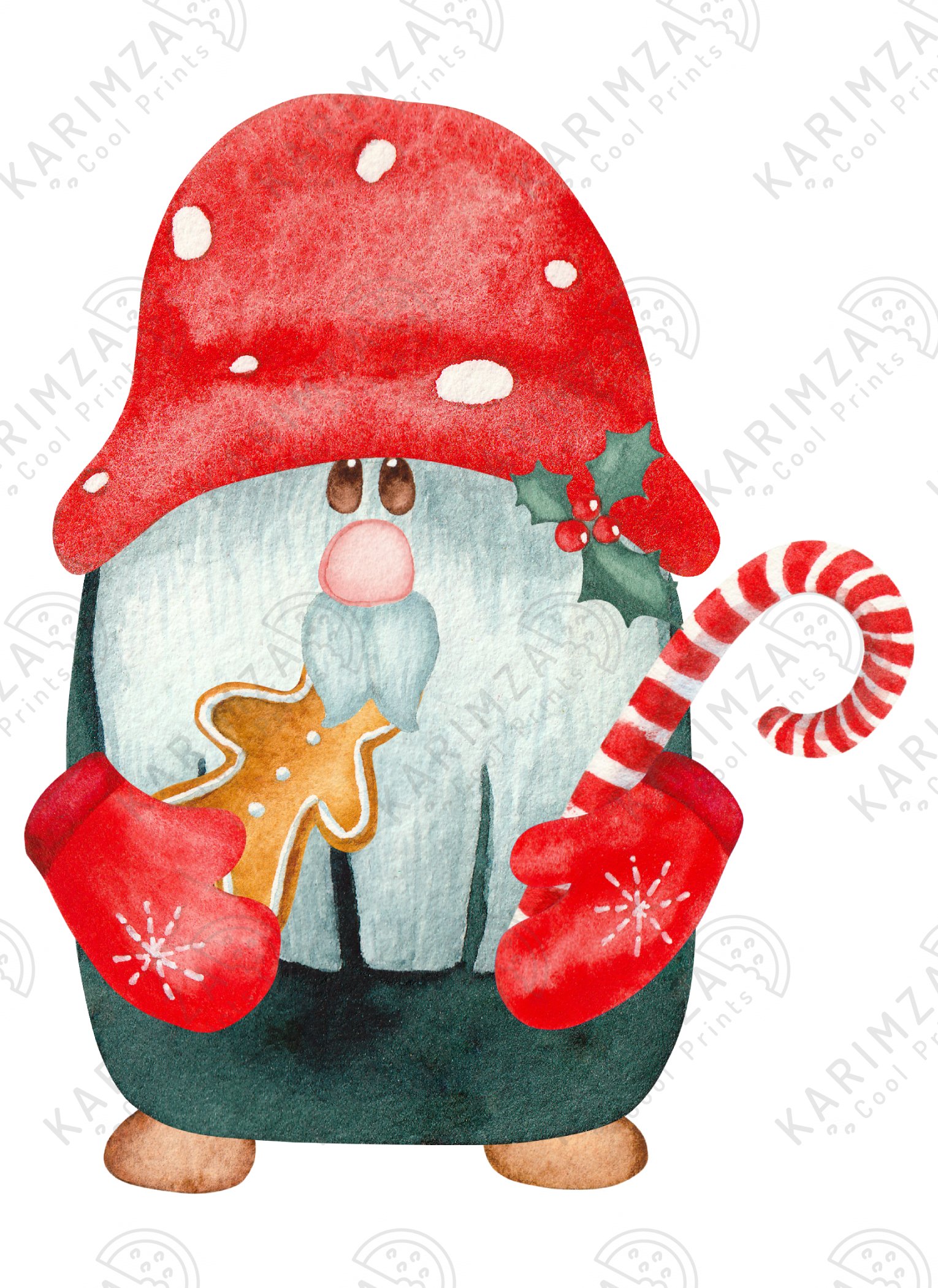 Christmas gnome clipart, Christmas watercolor png