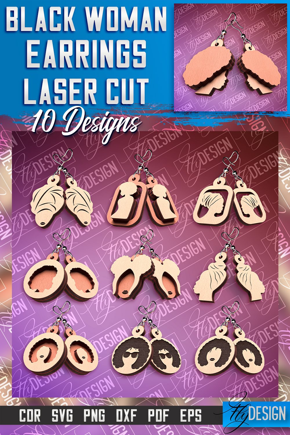 Black Woman Earrings Laser Cut | Afro American Woman SVG