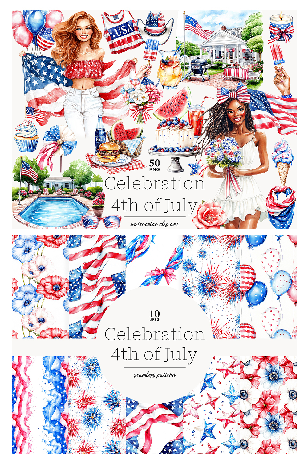 4th of July Clip Art Patriotic Illustrations | American Flag